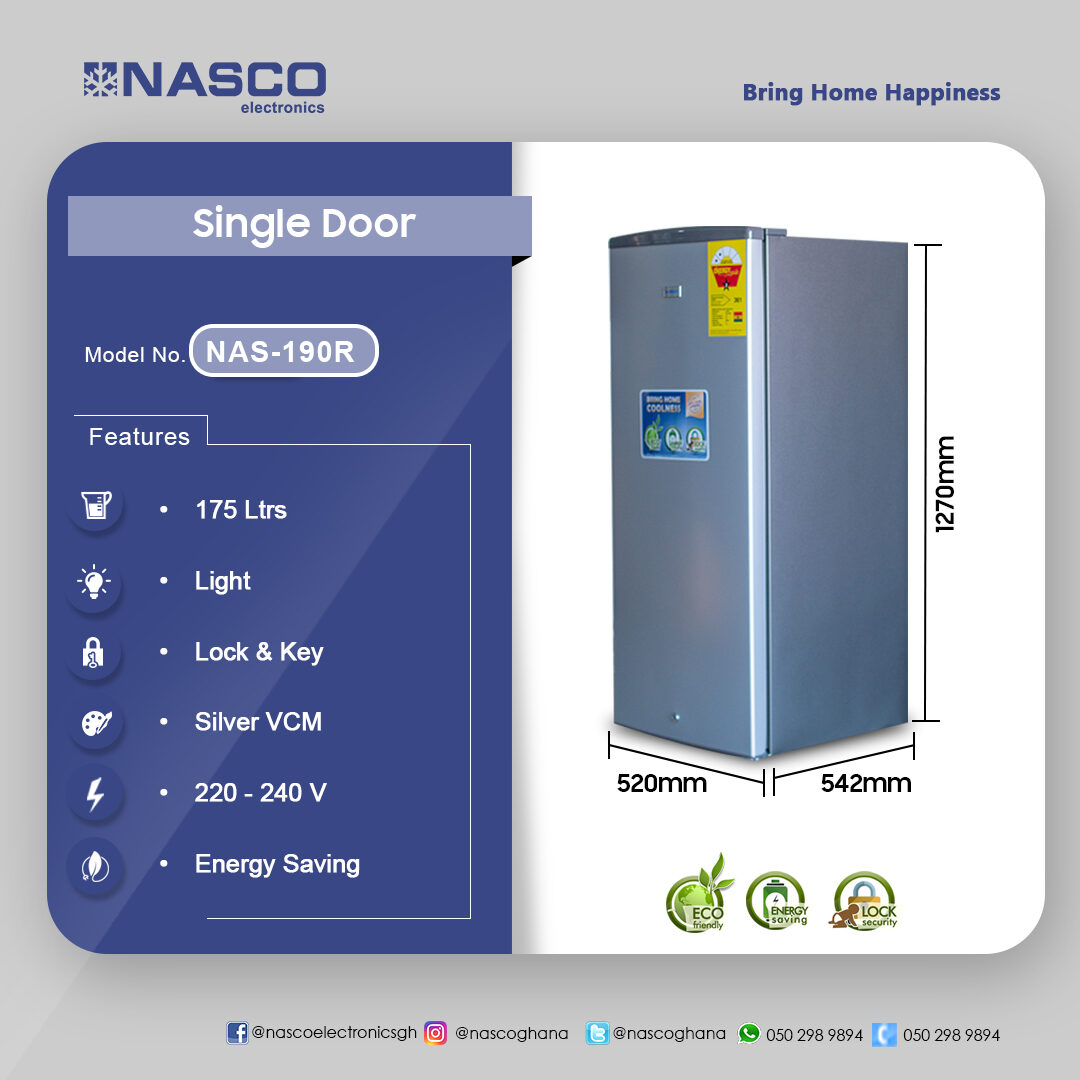 Nasco 175Ltrs Single Door Refrigerator | Electroland Ghana Limited